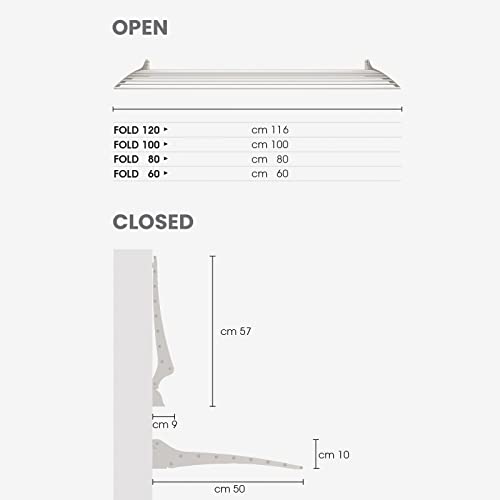foxydry Fold, Wall-Mounted Clothes Drying Rack, Vertical Folding Indoor Outdoor Clothes line in Aluminium Steel (100 cm)
