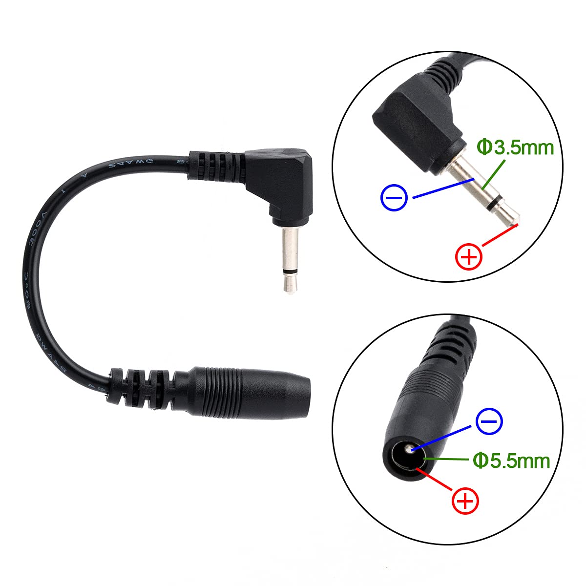 Musiclily Pro Reverse Polarity Converter Cables Straight & Elbow Set for Guitar Effect Pedals