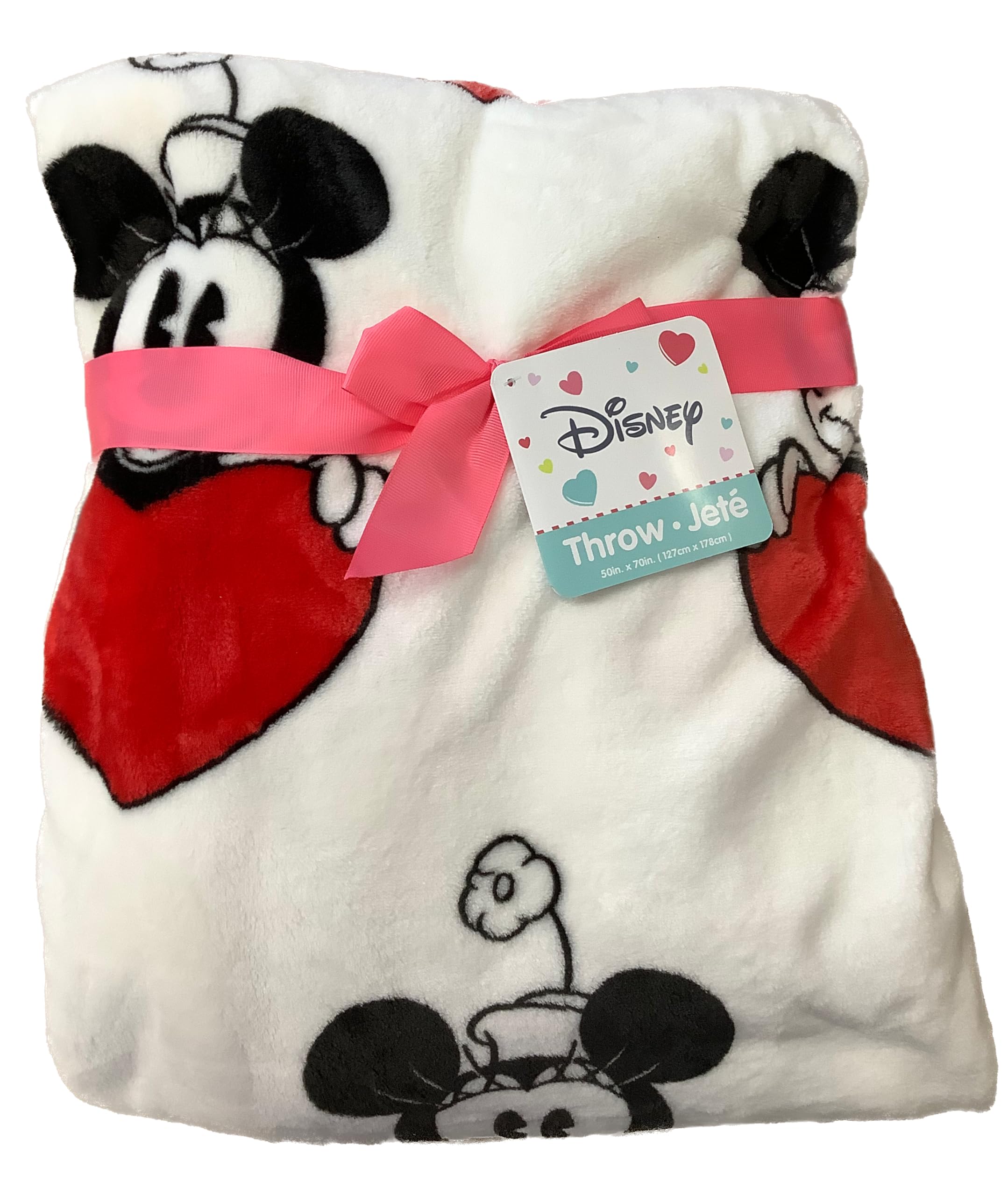 Disney Valentine's Day Throws and Blankets (White - Minnie Mouse with Red Hearts, Throw 50x70)