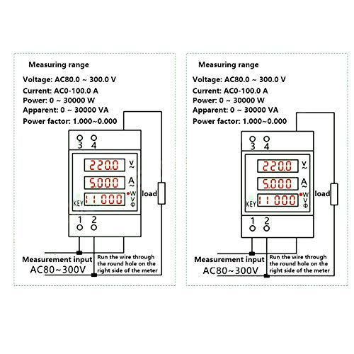 Digital Energy Meter, Multifunction Din Rail Power Meter AC100A KWH Meter with LED Display AC80-300V/AC200-450V(AC80-300/100A)