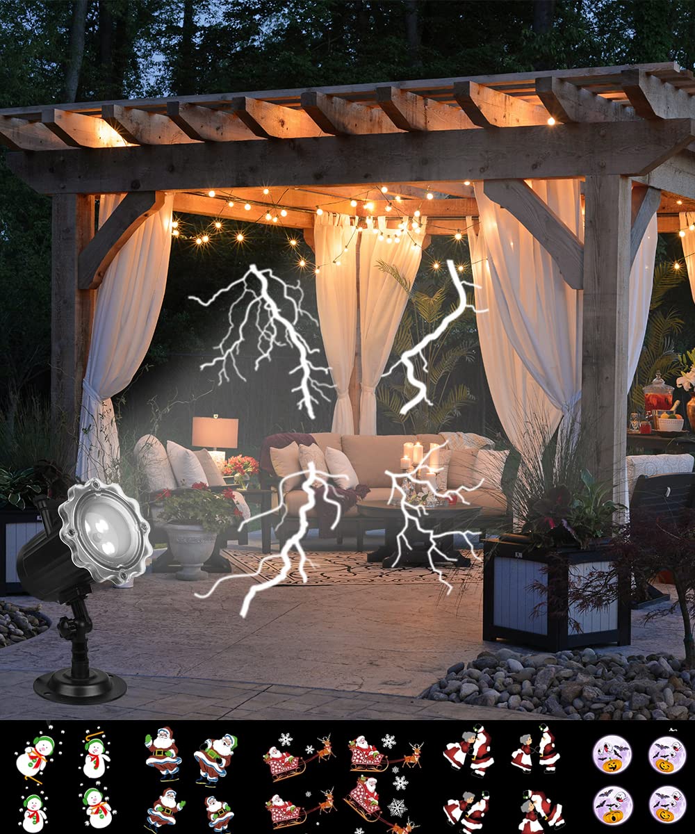 Santa Claus Light Projector for Christmas Outdoor Projector Light Waterproof Holiday Decorative Light with 6 Multi-Festival Patterns for Xmas New Year Birthday Party Indoor Home Backyard Garden