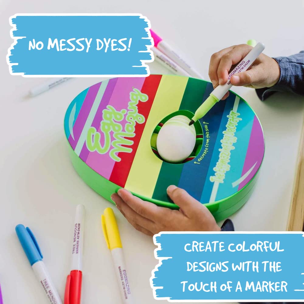 The EggMazing Easter Egg Mini Decorator Kit Arts and Crafts Set - Includes Egg Decorating Spinner and 6 Markers [Packaging May Vary]