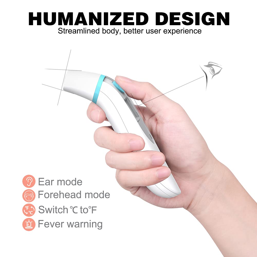 Forehead Thermometer for Adults, 4 in 1 Ear Thermometer for Kids, No Touch Baby Thermometer, Digital Thermometer with Fever Alarm and Object Measurement - Fast, Reliable and Accurate (White)