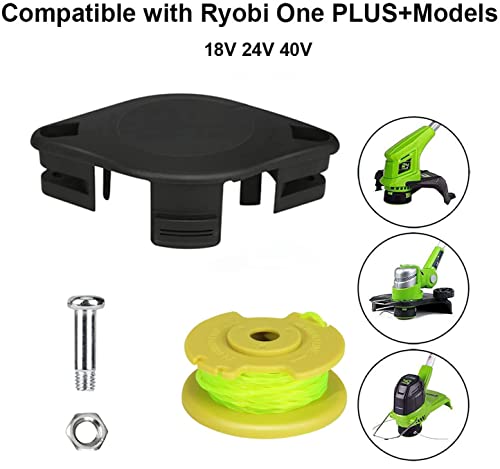 Eyoloty ACFHRL2 Polycarbonate Blades Head,AC14RL3A & AC80RL3 Spool Line Compatible with Ryobi 18V 24V 40V RY40210 RY40210A String Trimmers,with AC14HCA Cap Cover and Ryobi Trimmer Parts (18 Pack)