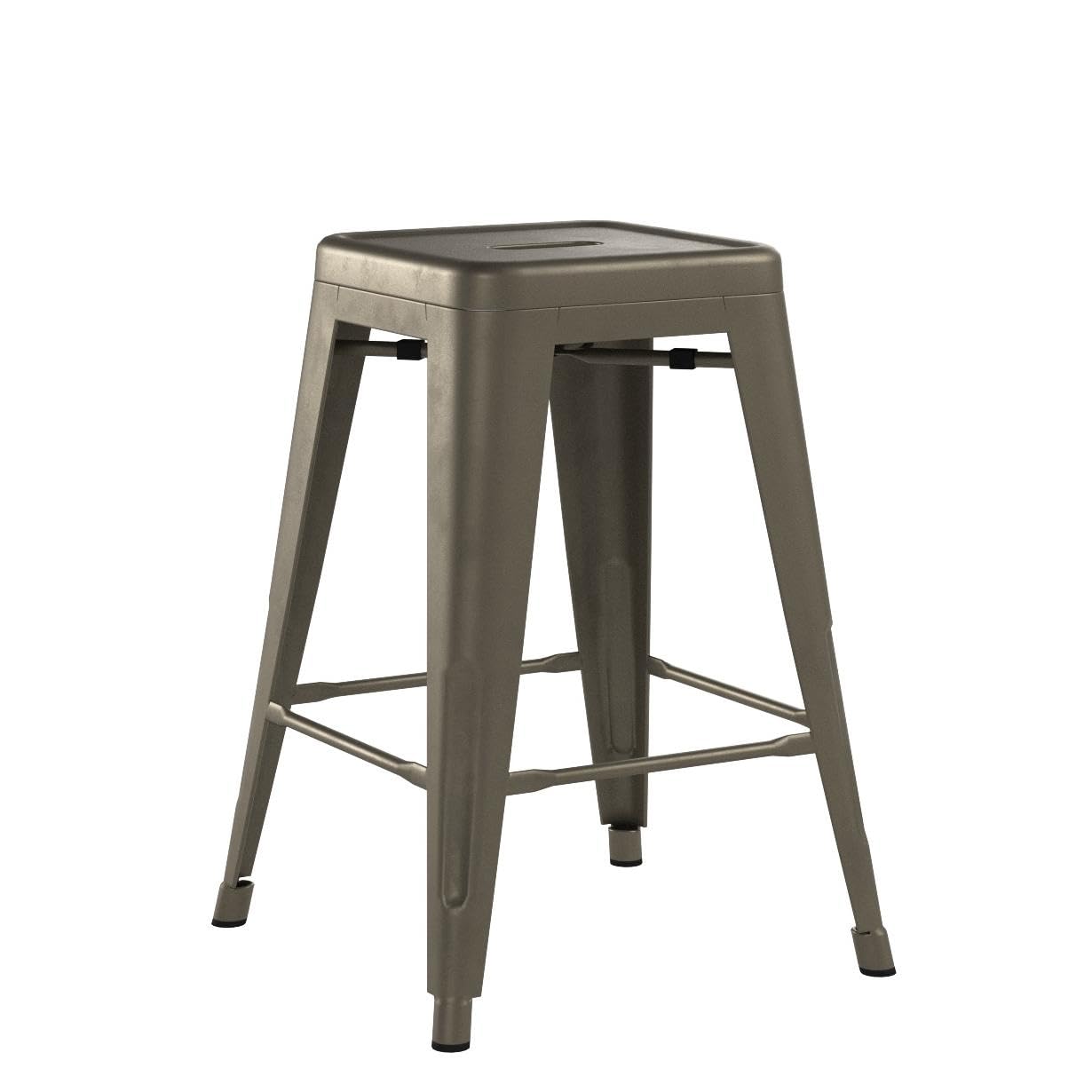 Furmax 24 Inches Metal Bar Stools Bar Height High Backless Stools Indoor Outdoor Stackable Kitchen Stools Set of 4 (Gun)
