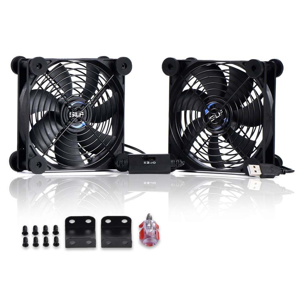 SCCCF Dual 120mm USB Speed Control Fan, 5V Portable Cooling Fan for Flat-Screen TV Receiver Router DVR PlayStation Xbox Computer Cabinet Cooler