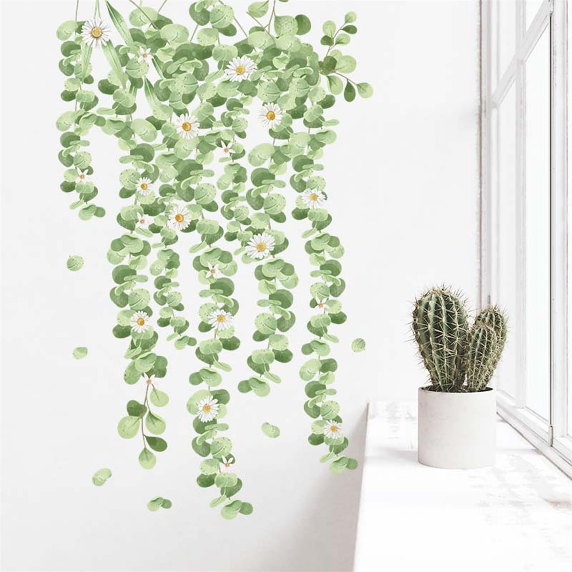 Hanging Vine Ivy Daisy Wall Decals Flower Wall Stickers Bedroom Living Room TV Wall Door Decor Murals (Hanging Vine Ivy Daisy)