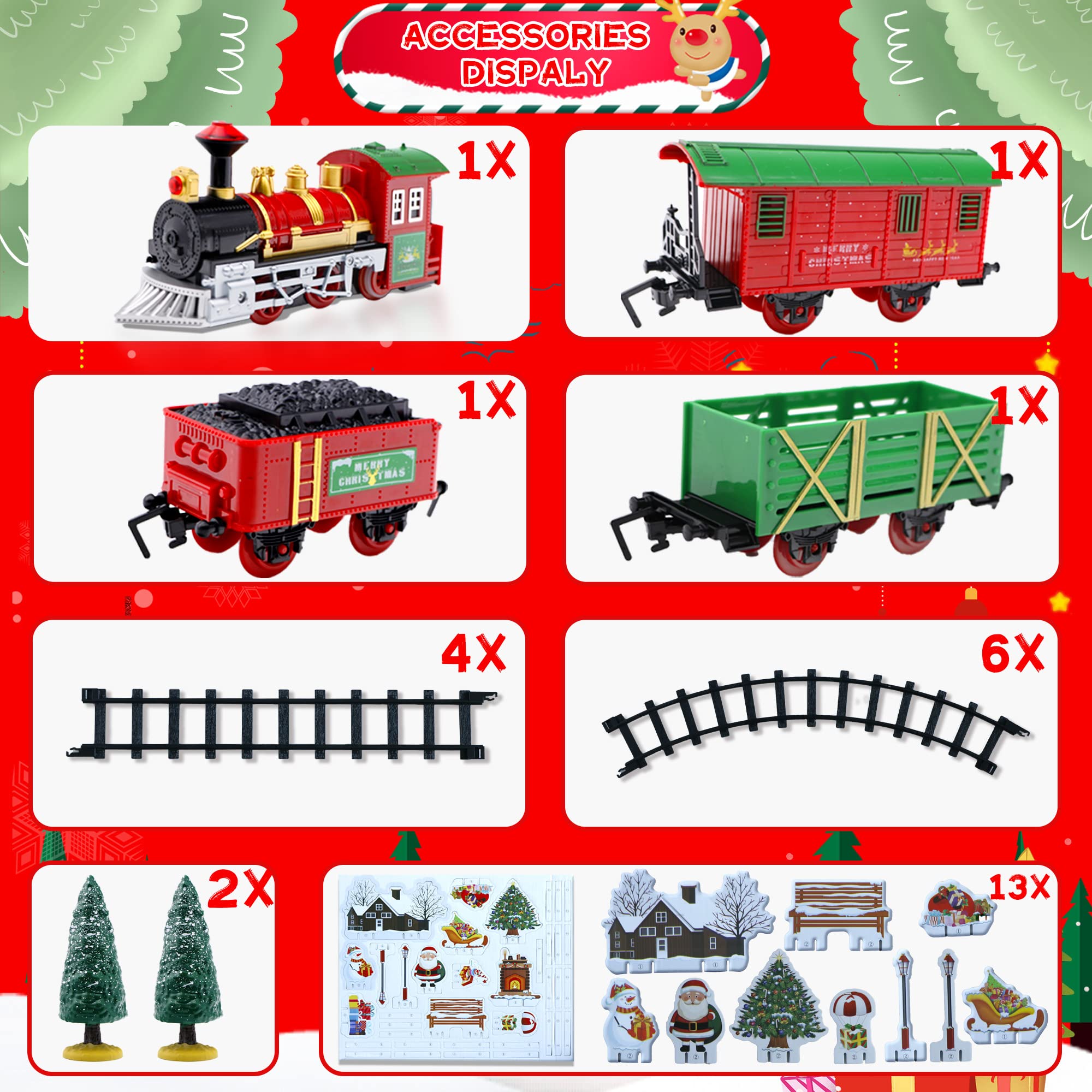 Christmas Train Set,Battery-Powered Train Toys with Light and Sounds Railway Tracks Sets Under/Around Christmas Tree Classic Toy Train Set Gifts for Boys Girls