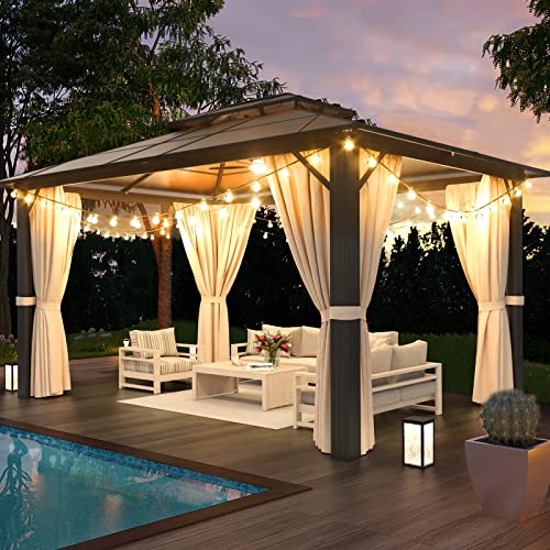 Jolydale 10X13 Hardtop Gazebo, Aluminum Frame with Double Mesh Screen, UV Protection, Suitable for Patios, Decks, Gardens, Lawns and Pools