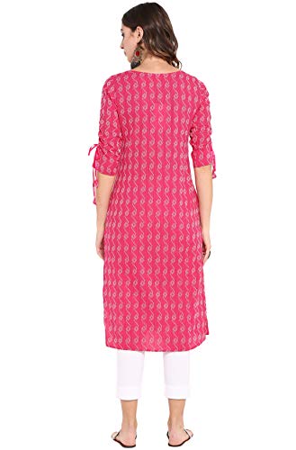Janasya Indian Women's Pink Pure Cotton Kurta(JNE3405-KR-S)