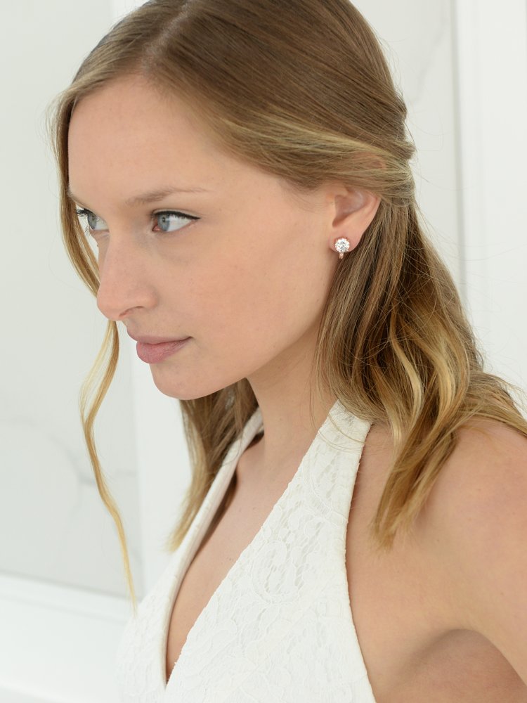 Mariell Champagne Gold Clip-On CZ Crystal Stud Earrings, 2 Carat, for Weddings, Brides, Birthday Gift