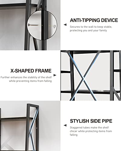 Gizoon Modern Triple Wide 5 Tiers Bookshelf with Storage,Industrial Bookcase with 14 Open Display Shelves, Large Etagere for Living Room/Home/Office-Black