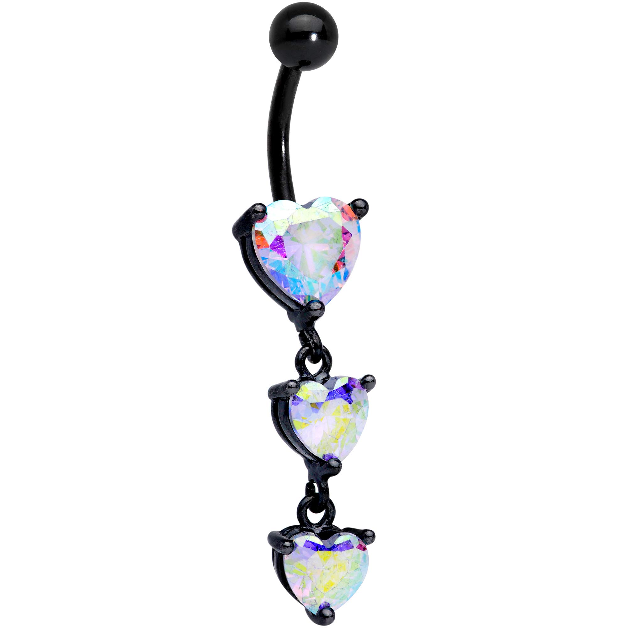 Body Candy Womens 14G Black Plated Steel Navel Ring Piercing Aurora Accent Heart Dangle Belly Button Ring