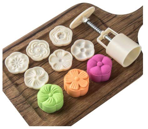 Dadam Cookie Press Mid-Autumn Festival Hand-Pressure Moon Cake Mould with 6 Pcs Mode Pattern for 1 Sets - 50g Cookie Stamp Mooncake Mold Set - Cookie Stamps DIY Decoration Press Cake Cutter