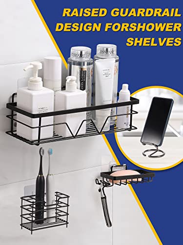 GOJUSO 6-Packs Bathroom Shower Shelves 2 Size Caddy Hair Dryer Holder Wall Mounted Toothbrush Holder Phone Stand for Desk No Drilling Hanging Wall Mount Bathroom Accessories