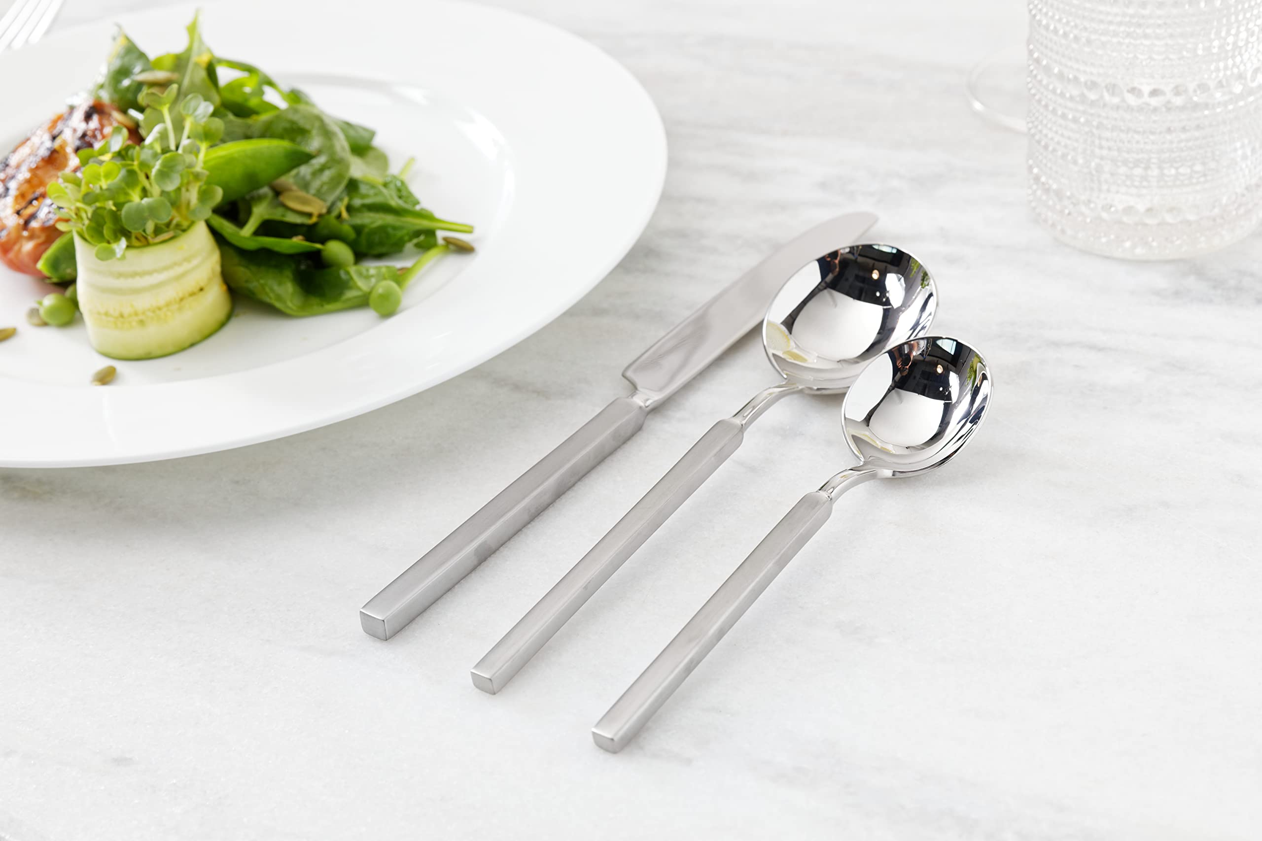 Fortessa Jaxson 18/10 Stainless Steel Flatware, Brushed/Mirrored Stainless Steel, 20 Piece Place Setting Service for 4