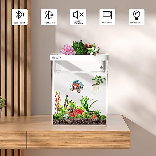 ERAARK 1.5 Gallon Betta Fish Tank self Cleaning, Smart Aquarium kit Supports Bluetooth, Fish Tank with Filter LED Light, Water Pump, Fish Tank Starter Kits, Fish Bowl