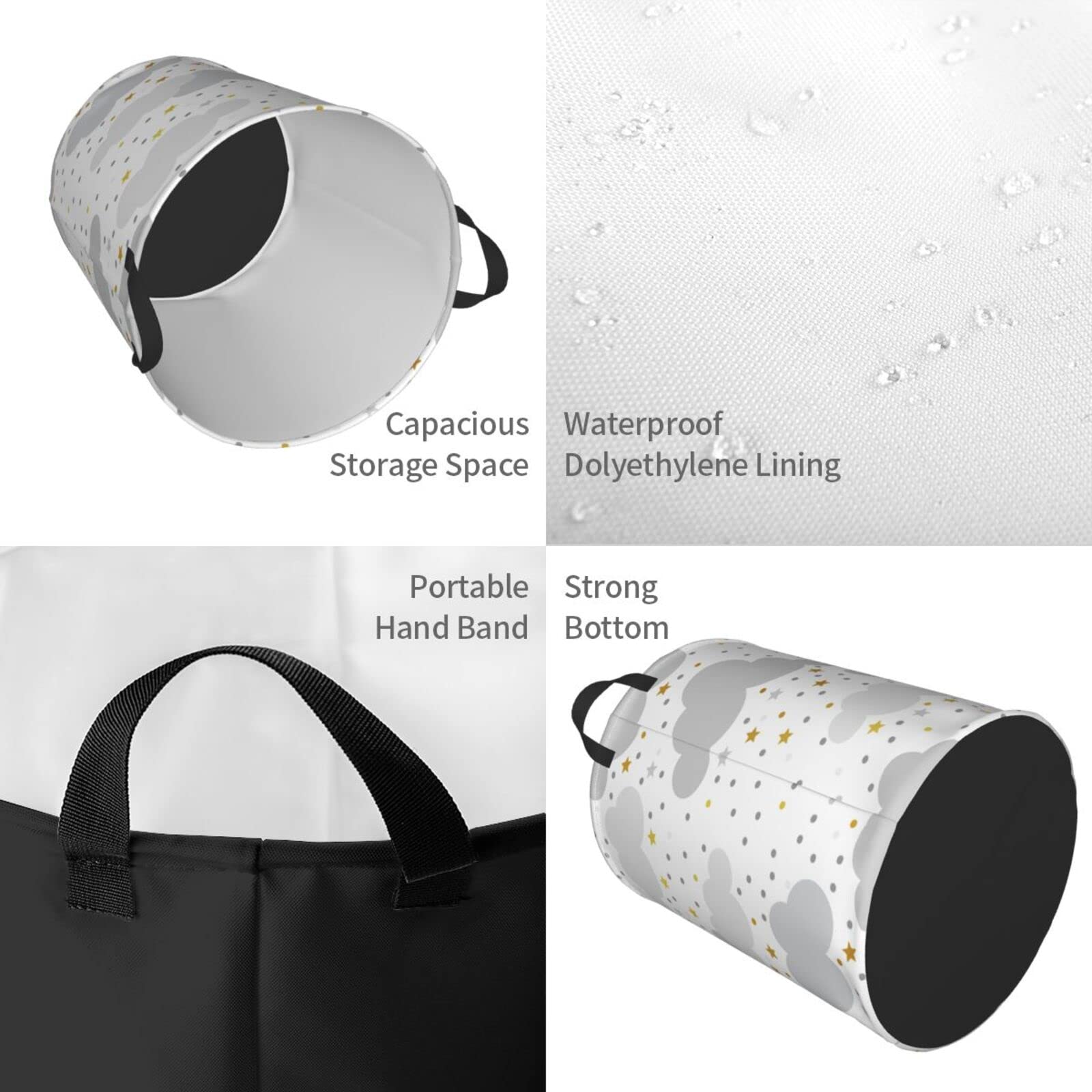 Foruidea Clouds Dreamy Sky With Dots And Stars Laundry Basket,Laundry Hamper,Collapsible Storage Bin,Oxford Fabric Clothes Baskets,Nursery Hamper For Home,Office,Dorm,Gift Basket