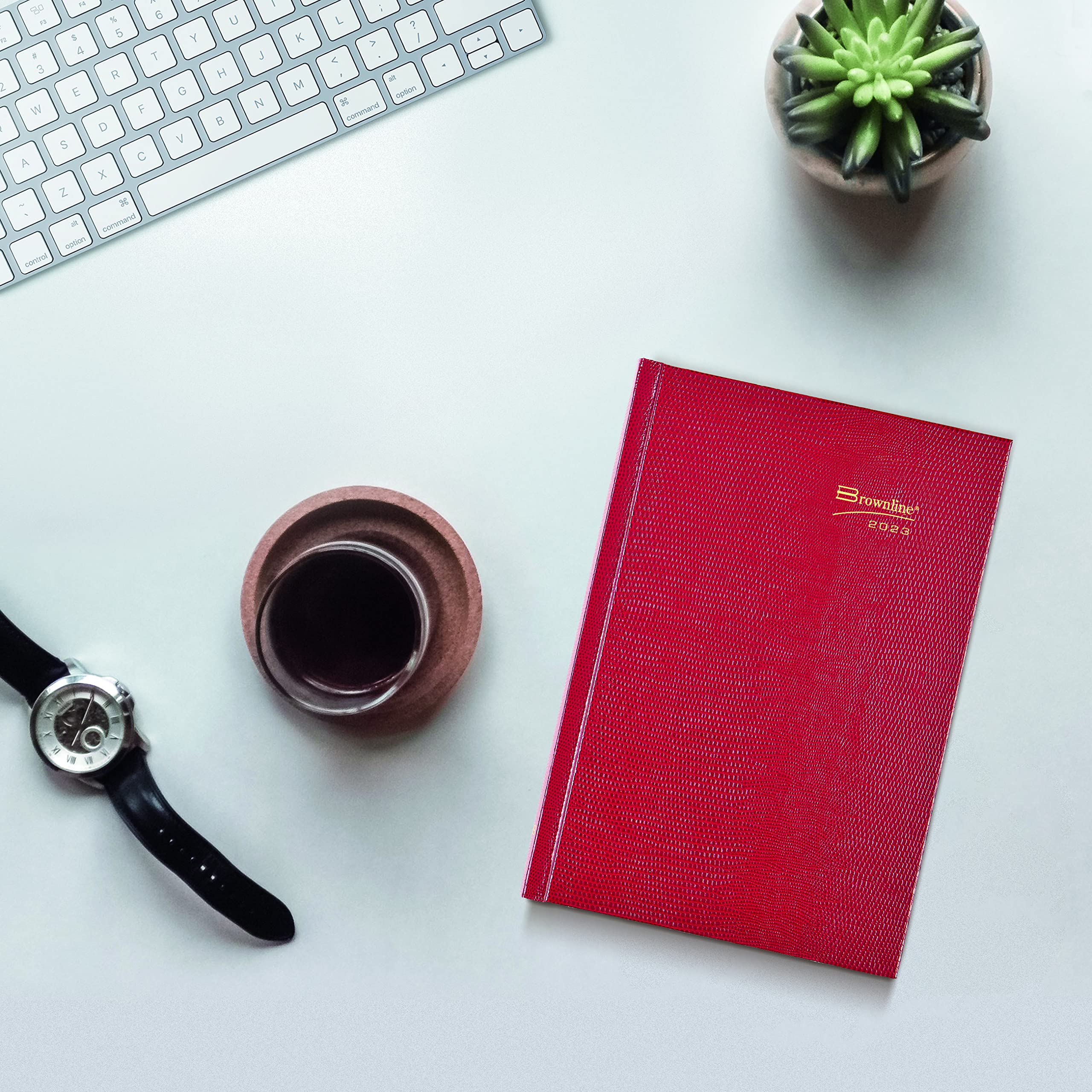 Brownline 2023 Traditional Daily/Monthly Planner, Untimed Journal, 12 Months, January to December, Perfect Binding, 8.25" x 5.75", Bright Red (CB389.RED-23)