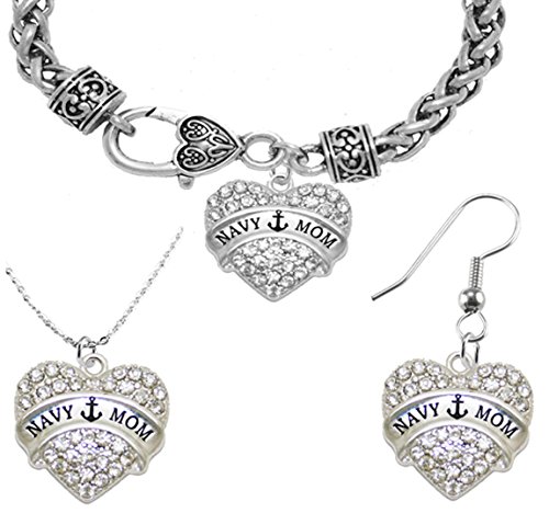 Navy Mom, Necklace, Earring, and Bracelet Set, Hypoallergenic, Safe-Nickel, Lead, and Cadmium Free.