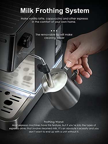 Espresso Machine , 20Bar Compact and Cappuccino Maker with Milk Frother Wand , Professional Coffee Machine for Latte , Stainless Steel