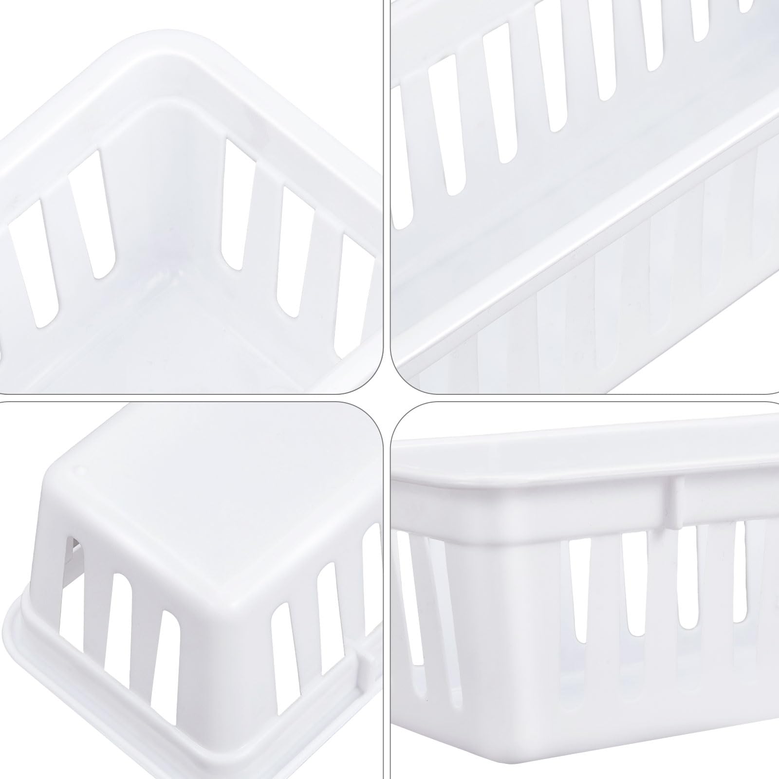 Domensi 24 Pcs Slim Plastic Storage Baskets Tray for Organizing 10.25 x 3.25 x 2.5 Inch Small Storage Bins Stackable Drawer Pencil Trays Holder for Desk Garage Office Containers(White)
