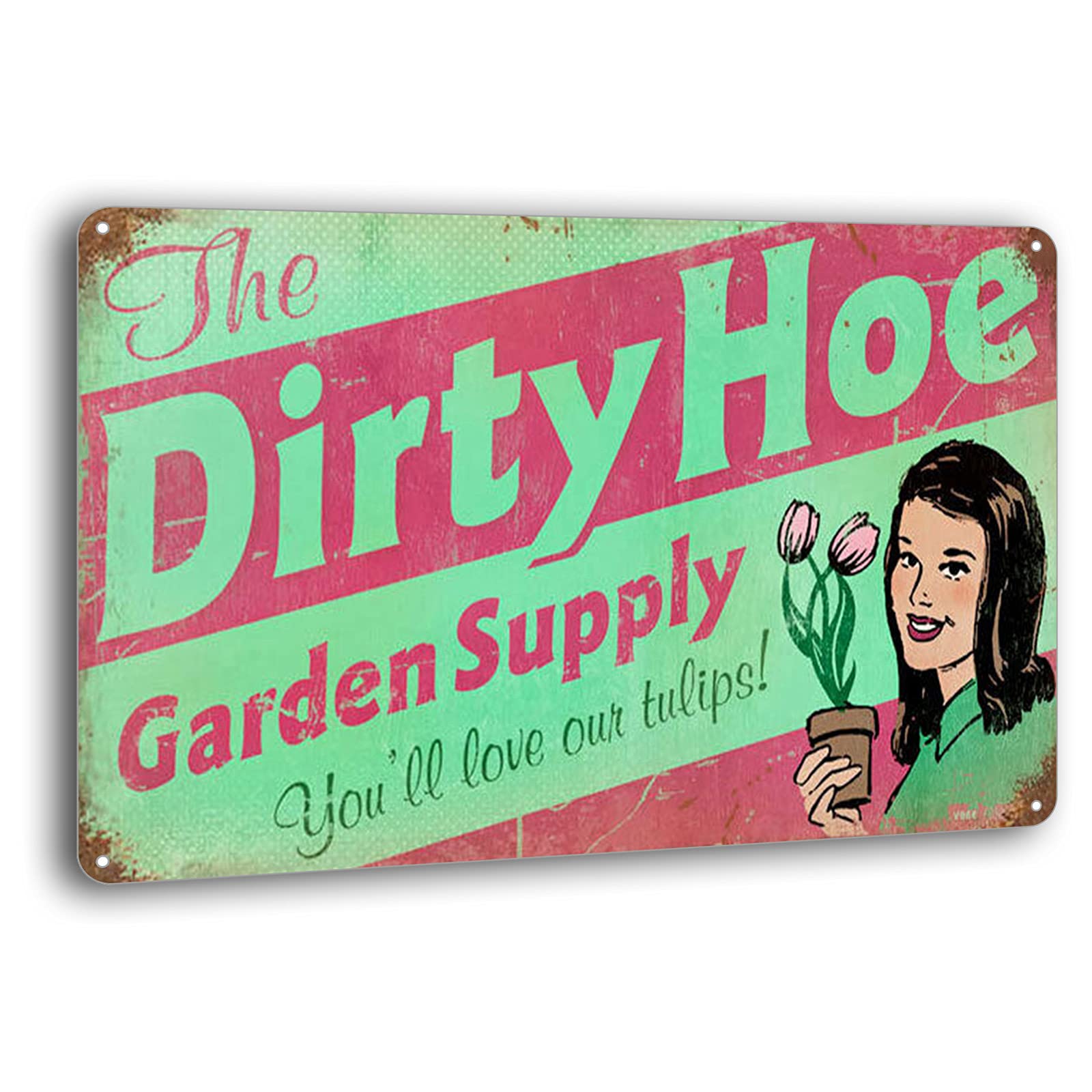 BAYABU Retro Dirty Hoe Garden Metal Tin Signs - Vintage Coffee Room Bar Club Wall Decor sign 12 x 8 inches