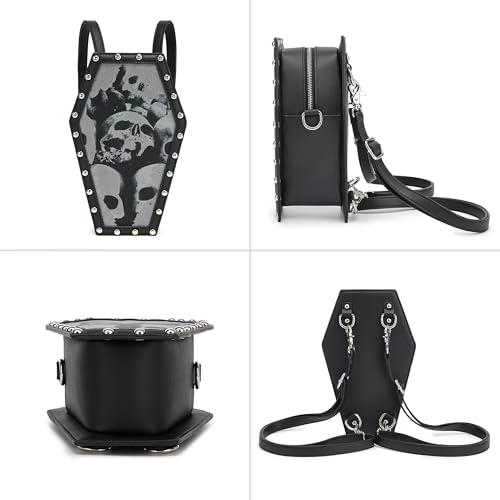 Scarleton Casual Backpack Purse for Women, Punk Skull Backpack, Faux Leather Gothic Shoulder Bag, Rivet Crossbody Bag, H209201E - Black