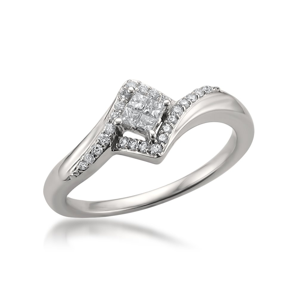 Beyond Brilliance 1/4 Carat Diamond, Invisible-Set 14K White Gold Princess Cut & Round Diamond Invisible-Set Engagement Ring (I-J, I1-I2)
