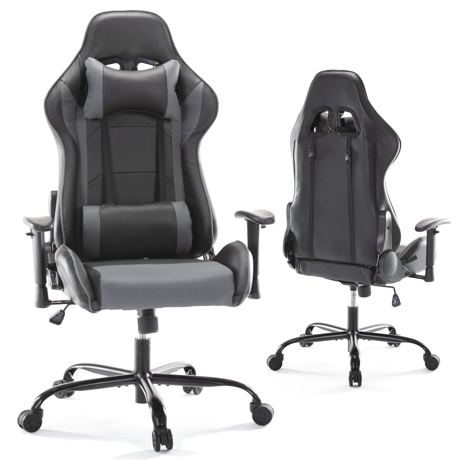Office Chair, Ergonomic Reclining Computer Gaming Chair PU Leather Comfortable Swivel Task Home Office Desk Chair High Back with Adjustable Armrests, Black/Grey