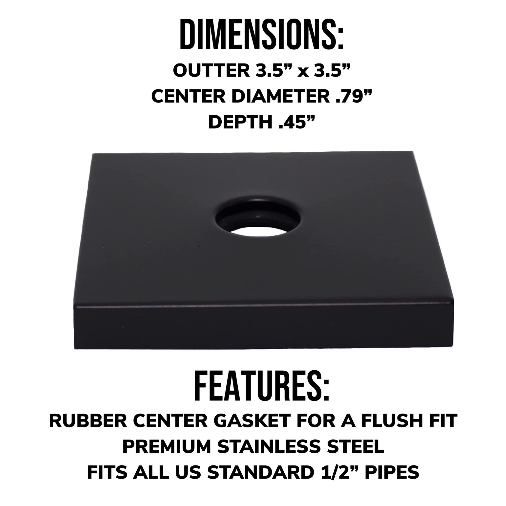 Corla Modern 3.5β Square Shower Arm Flange | Universal Extra Large Replacement Escutcheon Cover Plate (Matte Black)