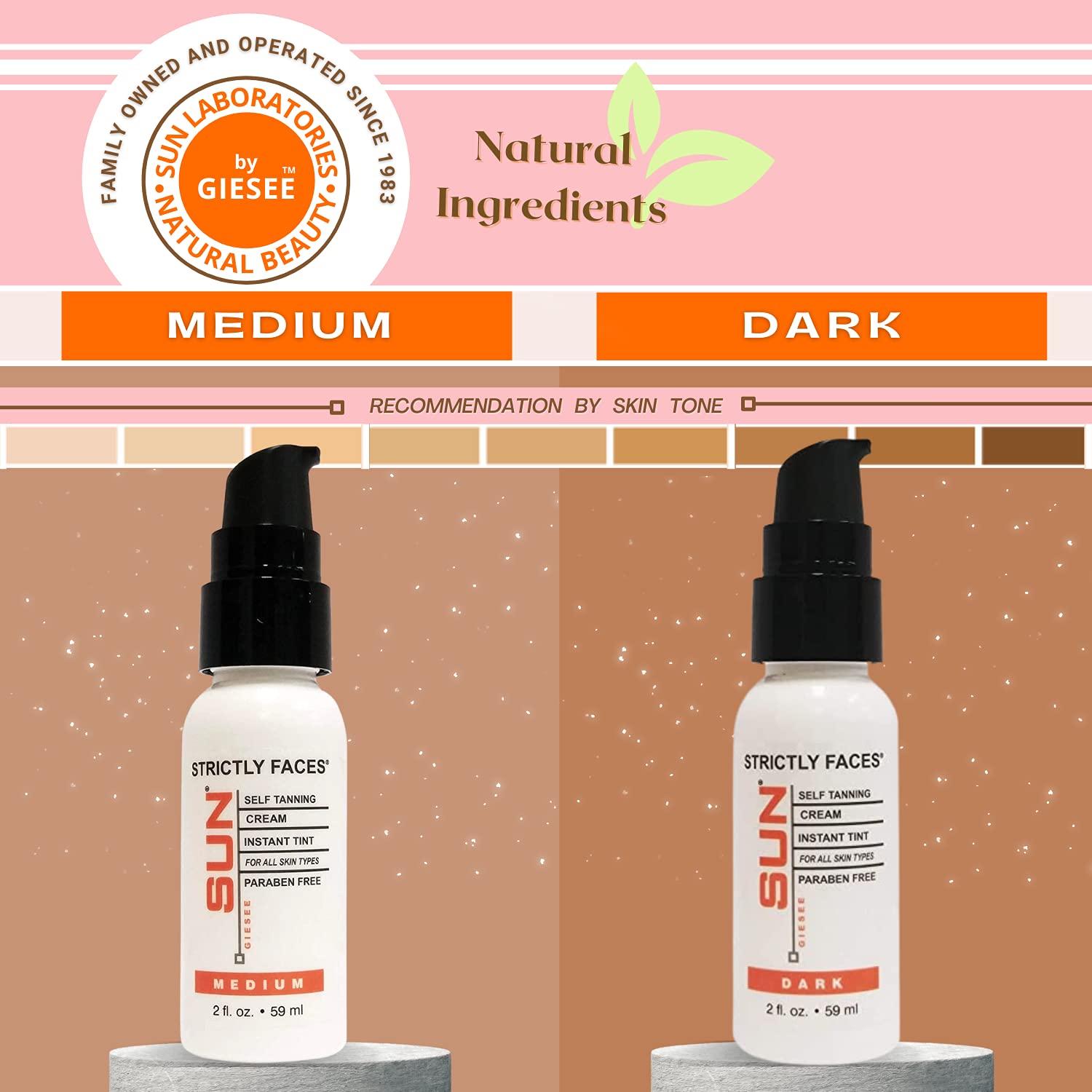 Sun Laboratories By Giesee Face Self Tanner Dark - Self Tanning Lotion for Gradual, Sunless Tan - Premium Facial Tanner Drops & Mist - Tanning Lotion for Face