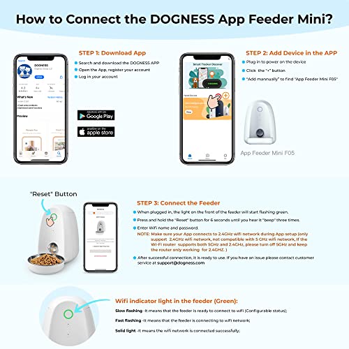 DOGNESS App Wi-Fi Control Automatic Cat Feeders, Dry Food Dispenser for Small Cat Dog Pet, Timed Cat Feeder, Microchip Pet Feeder Up to 15 Portion 6 Meals Per Day, 10s Voice Recorder, White