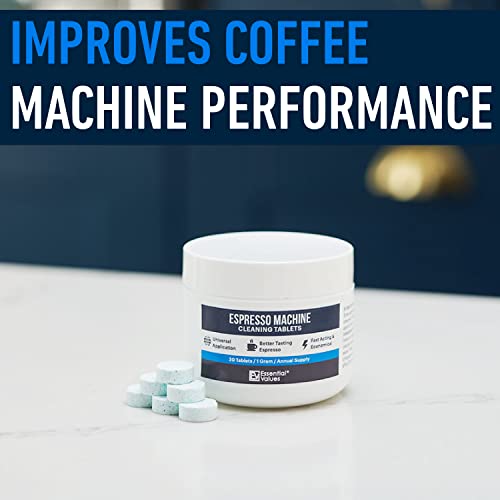 Essential Values Espresso Machine Cleaning Tablets (30 Tablets), For Jura, Miele, and Breville Espresso Machines - Made in USA