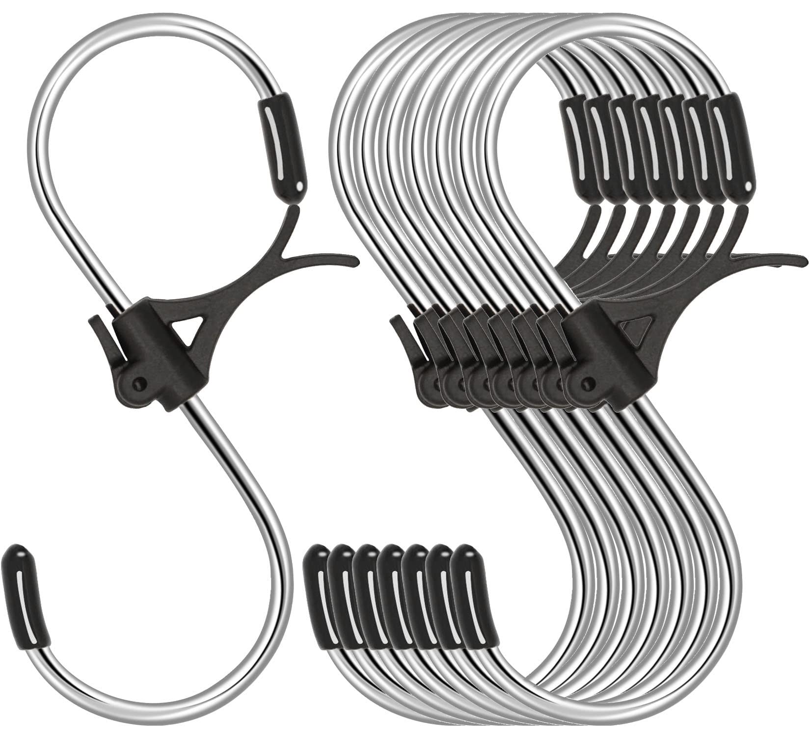 Waitkey 8 Pcs S Hooks for Hanging with Anti-Fall Design, 3.5 inch Anti Drop Heavy Duty S Shaped Hook Kitchen Pot Rack Hooks Closet Hooks for Kitchenware Clothes Bags Towels Plants (Black)