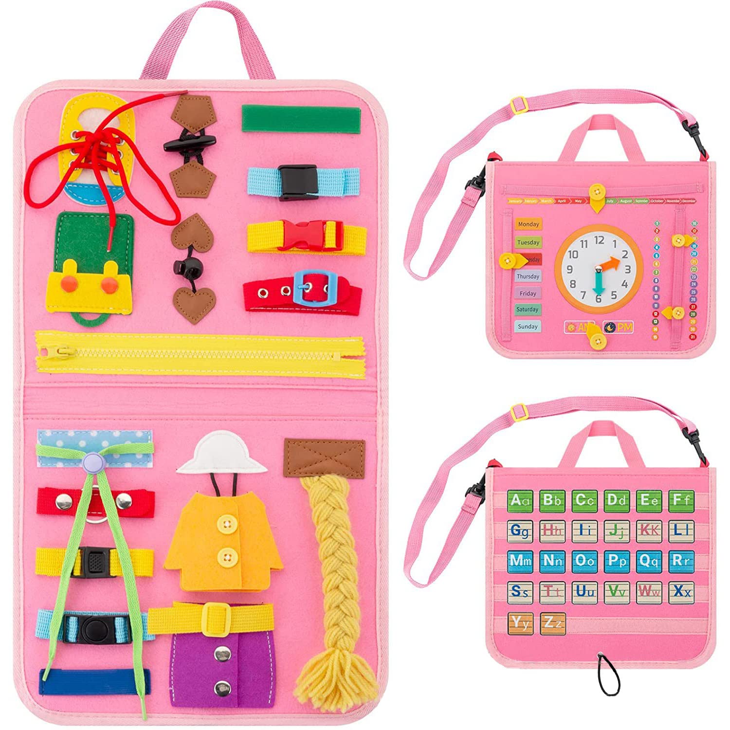 likrolwe Toddler Busy Board, Montessori Sensory Board for Learning Fine Motor Skills, Autism Preschool Activities Educational Travel Toys for 3+Year Old