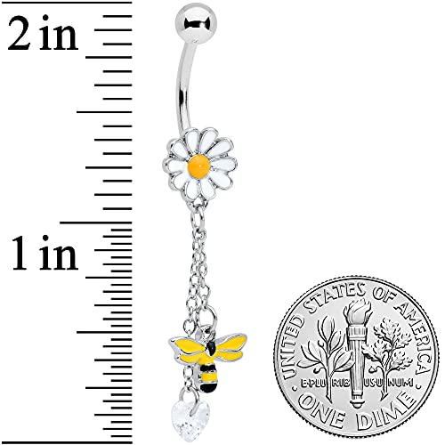 Body Candy Womens 14G Steel Navel Ring Piercing Clear Accent Heart Bee Daisy Flower Dangle Belly Button Ring