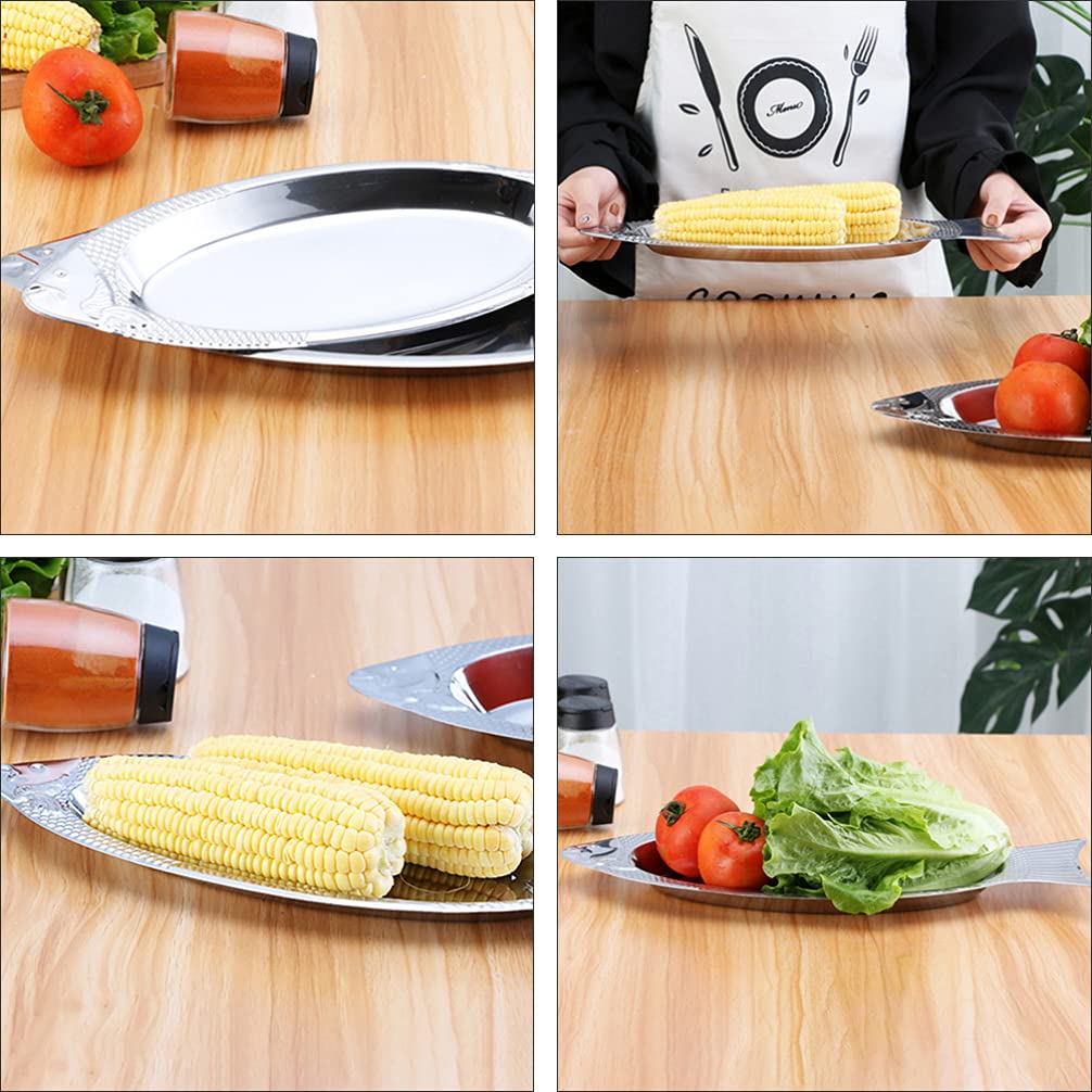 Cabilock Meat Cutting Board 3pcs Fish Platter Stainless Steel Steamed Fish Plate Fish- shaped Plate Snack Appetizer Storage Tray for Home Restaurant Kitchen- 34cm Toddler Meals