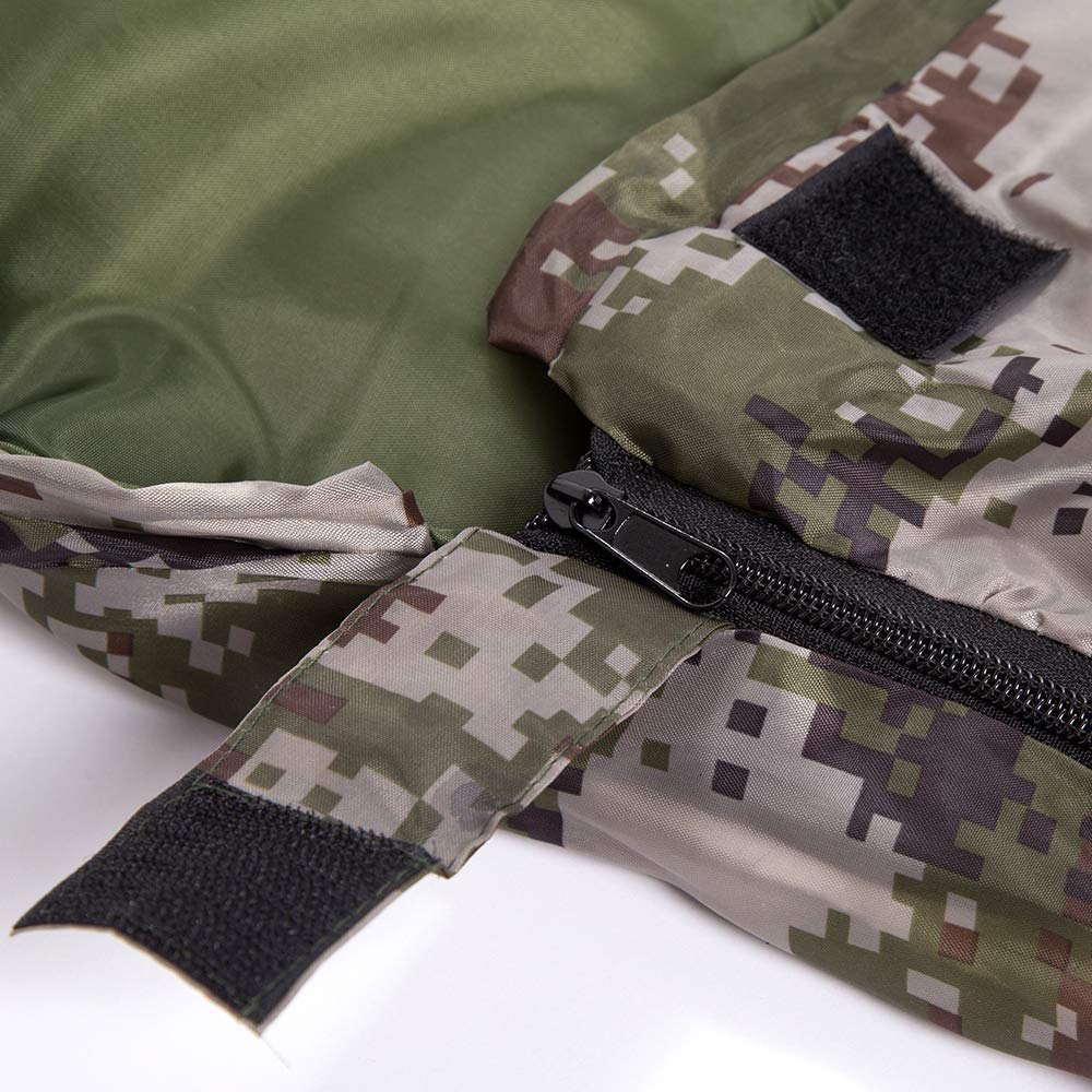 Boshen 3 Season Waterproof Sleeping Bag 82.7" x 29.5" with Carry Bag-2.2Ibs Ultralight 41℉-68℉ Envelope Sleeping Bag Hollow Cotton Filled for Adults Kids Camping/Hiking/Backpacking (Digital Camo)