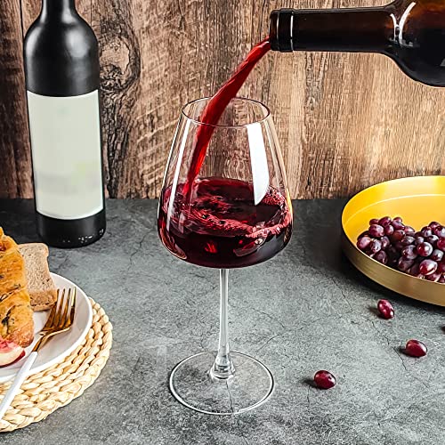 Red Wine Glasses Set of 6, 19.5 oz Durable Wine Glasses, Large Long Stem Wine Glasses with Unique Concave Bowl Base for Wine Tasting, Holiday and Home - Clear Glass