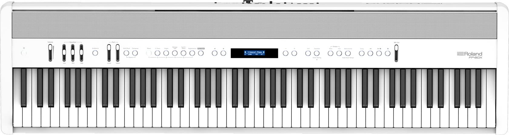 Roland FP-60X 88-Key Digital Piano - White Bundle with Roland KSC-72 Stand, Roland KPD-90 Three Pedal Unit, Bench, Instructional DVD, Online Piano Lessons, and Austin Bazaar Polishing Cloth