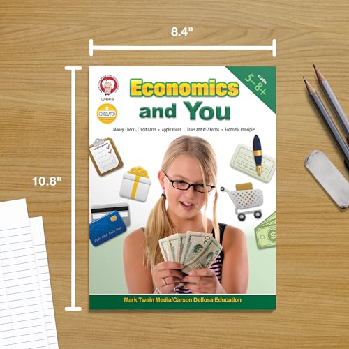 Mark Twain Basic Economics Workbook, Grades 5-8 Financial Literacy Books, Money, Taxes, and Economic Principals With Math Practice, 5th Grade Workbooks and Up, Classroom or Homeschool Curriculum