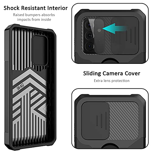 Nvollnoe for Samsung A52 Case with Sliding Camera Cover Heavy Duty Protective Galaxy A52 Case with Card Holder Magnetic Rotate Ring Kickstand Phone Case for Samsung A52 5G/4G(Black)