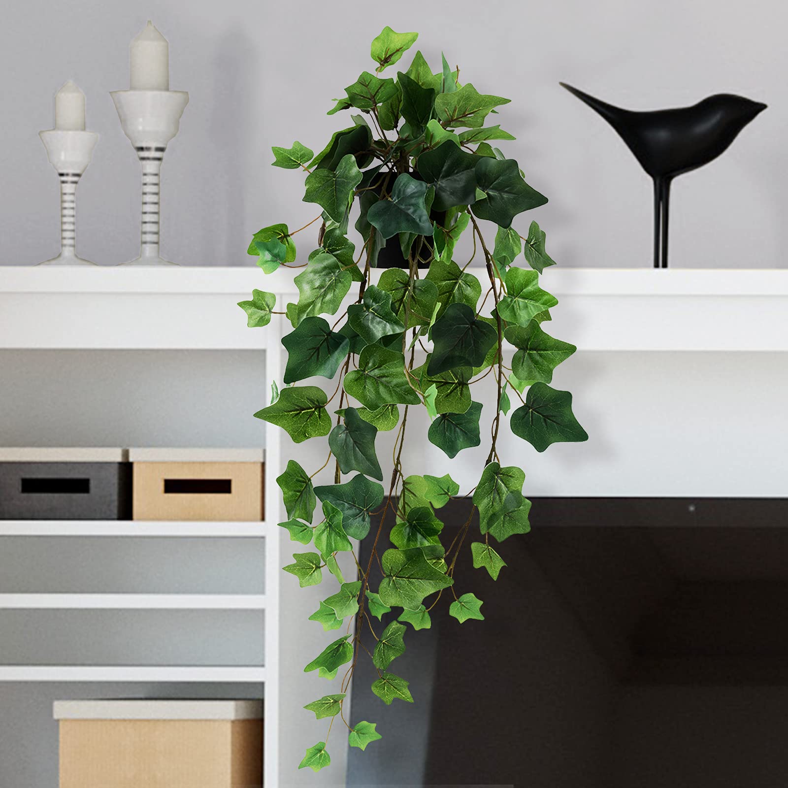 LuckyGreenery Artificial Ivy, Realistic Fake Plant with Plastic Pot for Home Office Garden Decoration (22in Long)