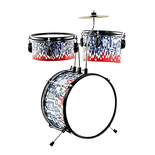 MUSICUBE Junior Drum Set, Kids Drum Set 10 inch 3-Piece with Adjustable Throne, Cymbal, Pedal & Hardwood Drumsticks, Fire Flower Painted Model