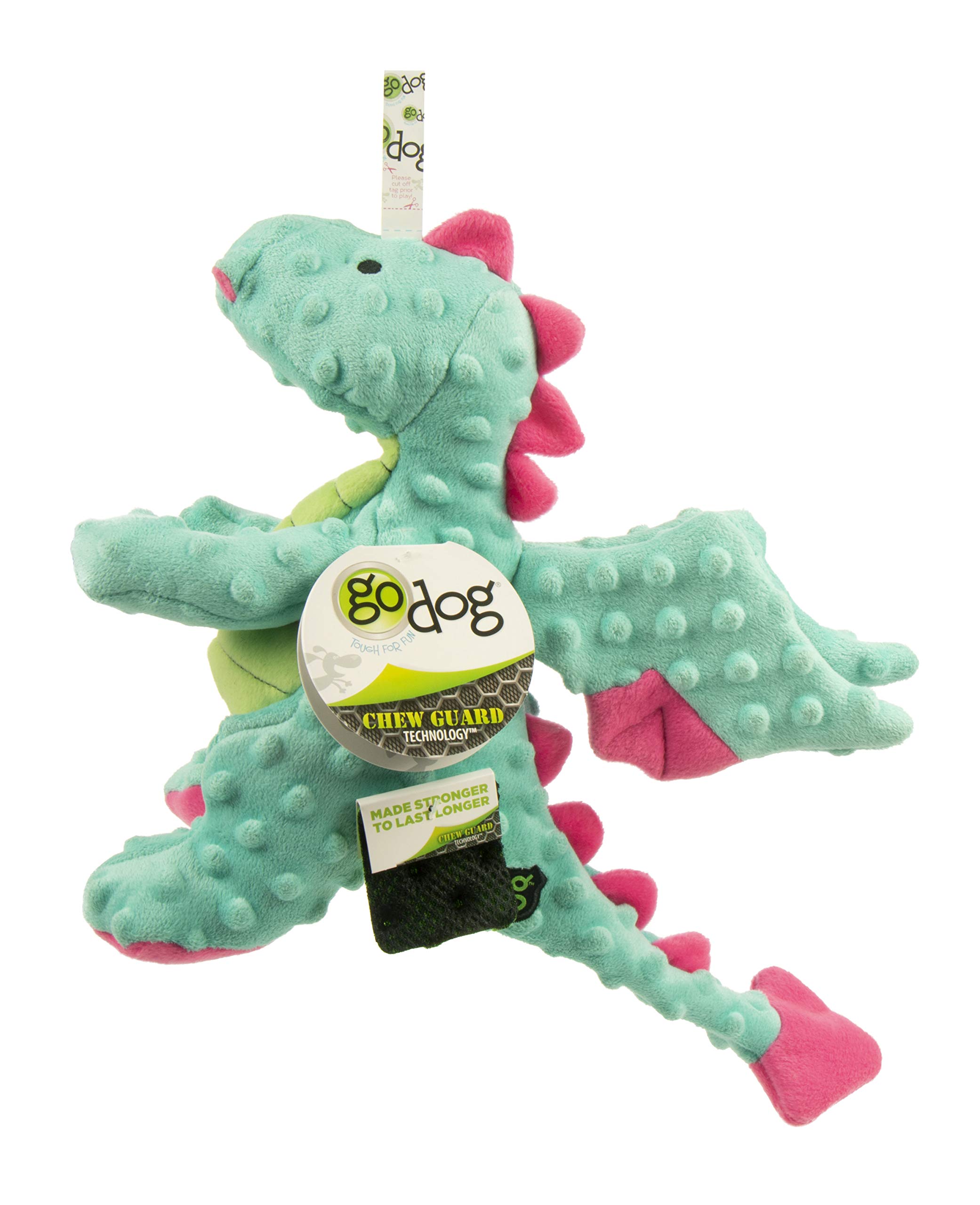 goDog Dragons with Chew Guard Technology Durable Plush Squeaker Dog Toy, Large, Seafoam, Plush Dog Toy