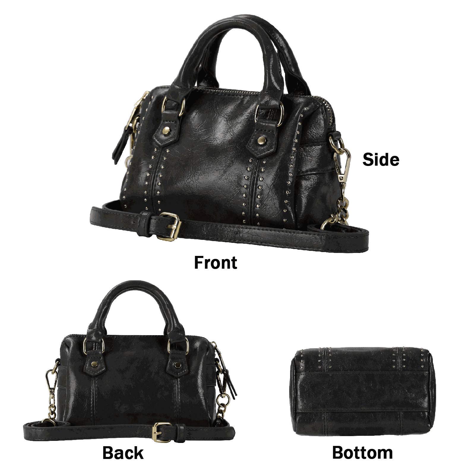 LUCSIS Women's rivets studded crossbody bag purse handbag small light weight cute mini bag PU leather (Black)