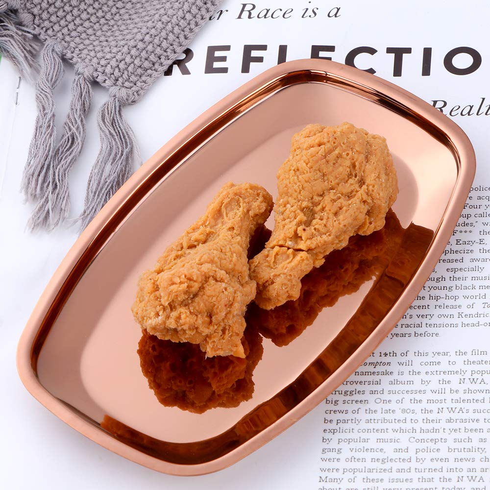 Buyer star Rose Gold 2PCS 7.12inch Stainless Steel Square Tray Fruit Trays Storage Tray Dish Plate Cosmetics Jewelry Decorative Organizer