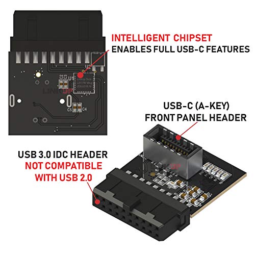 LINKUP - [Active Chip] USB 3.0 (3.2 Gen 1) Internal IDC 20 Pin Motherboard Header to A-Key (Type-E) 20 Pin Female Converter for Type C Panel Mount Adapter