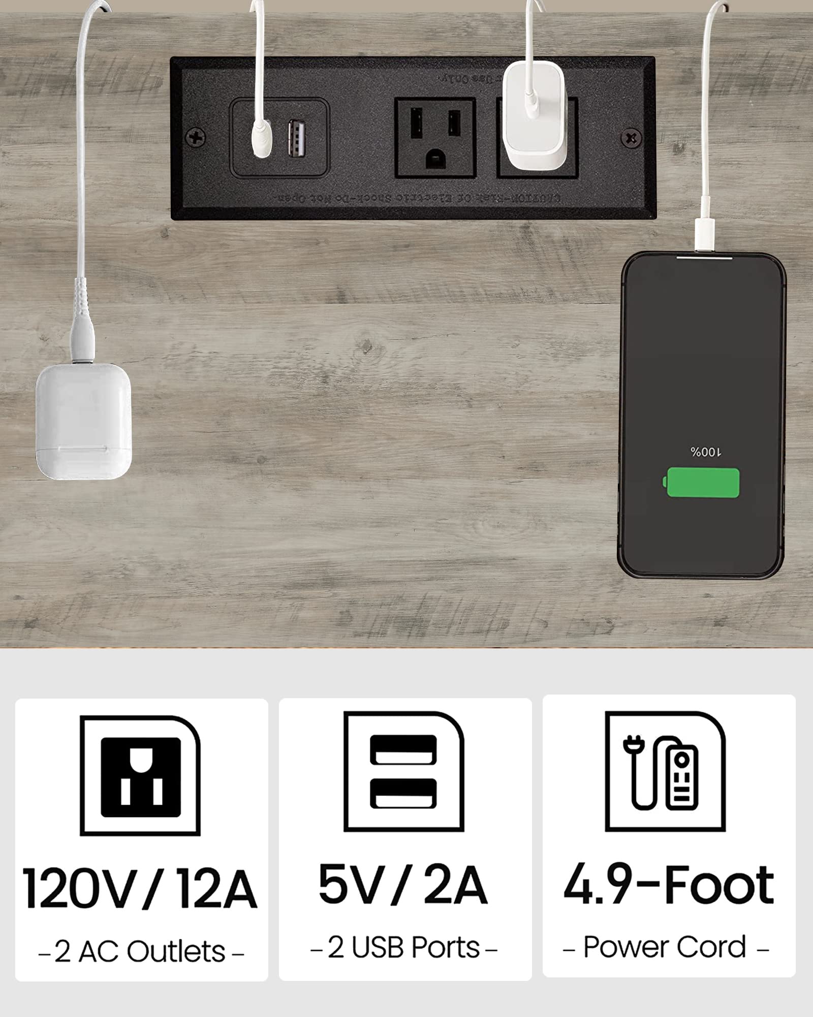 TUTOTAK End Table with Charging Station, Side Table with USB Ports and Outlets, Nightstand, 3-Tier Storage Shelf, Sofa Table for Small Space TB01BG042